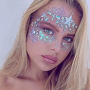 Stars Moon Face Gems Jewels Stick on Face Makeup Eyes Gems Crystal Rhinestones Sticker Gift for Women Accessories Costume Temporary Tattoos