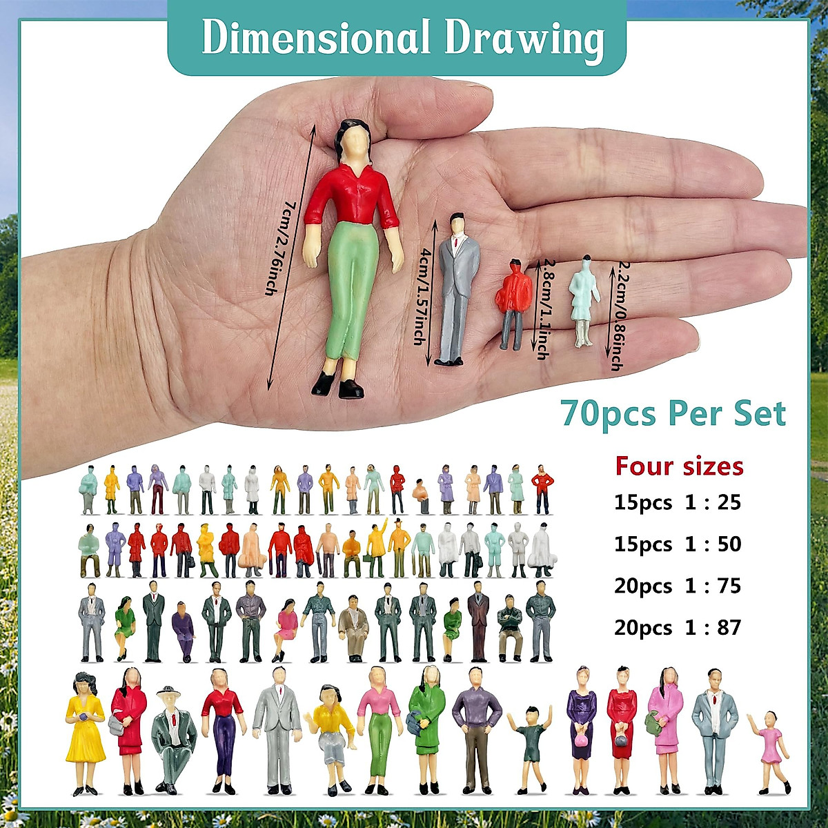 XIPEGPA 70PCS People Figurines Mini Trains Architectural 1:25 1:50 1:75 1:87 Scale People Painted Figures Plastic People Small Dollhouse People Standing and Seat