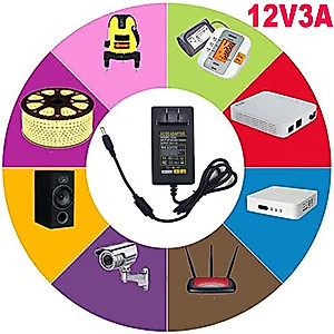 12V 3A PowerAdapter Adapter,AC Power Supply 36W Max Convert Transformer Plug /100-240V 5.5mmX2.1with Female Barrel Connector to Screw Adapter for CCTV Camera System&LED Strip (36, Watts)