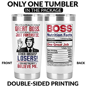 Tinasona White Best Boss Gifts for Men Women You’re A Great Boss Tumbler 20 Oz Cup Boss Lady Gifts Birthday Christmas Valentine Gifts for Boss Day Funny Coffee Mug Cup