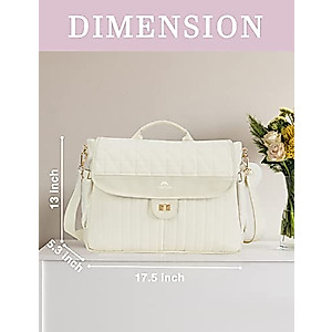 17 Inch Laptop Bag for Women, Large Cute Messenger Bags Office Computer Carrying Case Shoulder Bag with Fashion Accessory, Water Resistant Quilted Crossbody Business Work Briefcase for College Travel