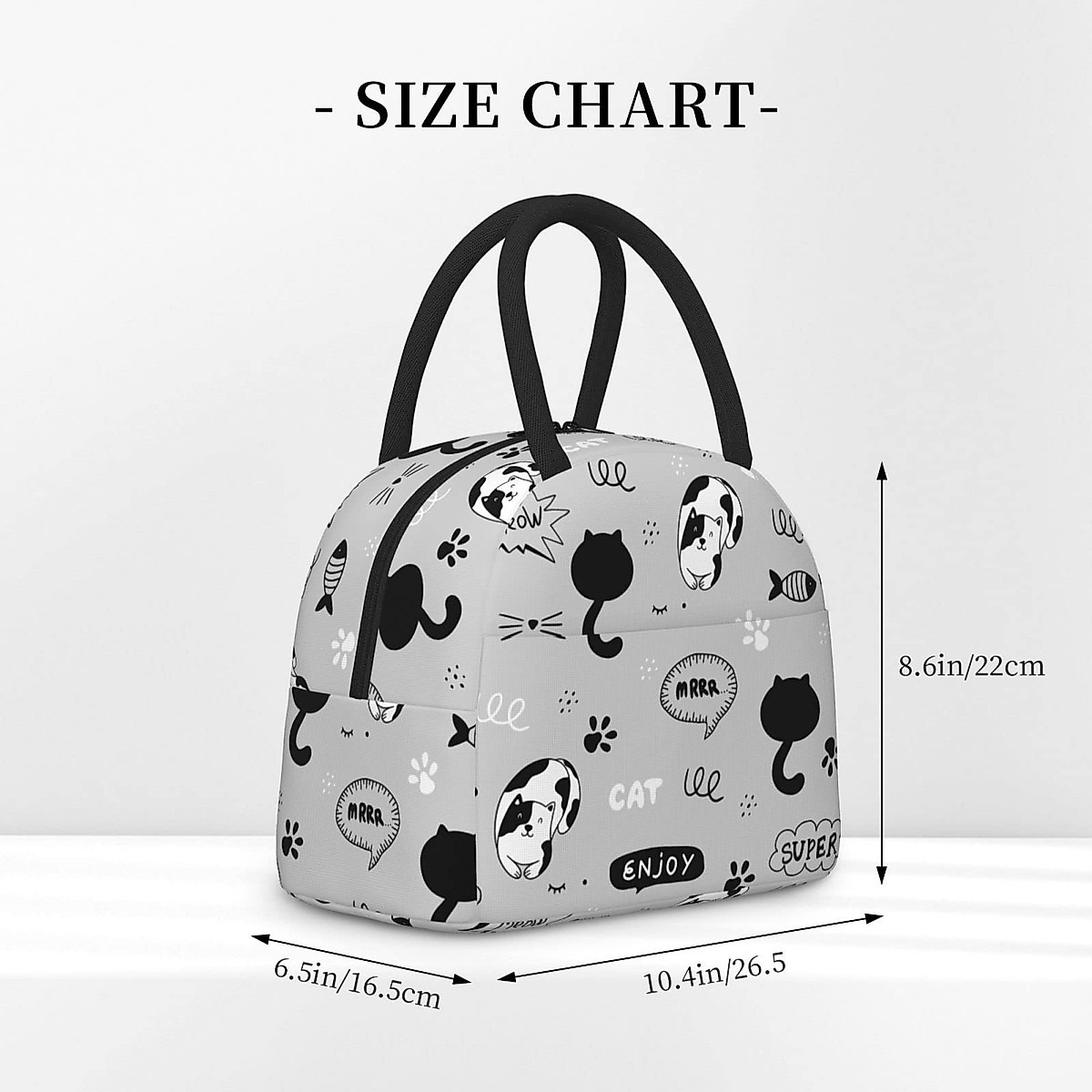 Oplp Cute Cats Fish Cat Paws Lunch Bag Box Meal Prep Insulated Handbag Reusable Lunch Container