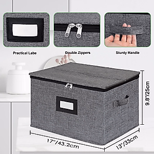 homyfort China Storage Containers - Stemware Storage Box,Cups, Tea Mugs Sets Storage Box with Lid and Handles Hard Shell and Stackable(Grey)