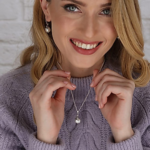 Paz Creations 925 Sterling Silver Pearl Pendant Necklace with Round Ball-Shape White Freshwater Pearl and Handcrafted Floral Cap - Natural Elegant Jewelry