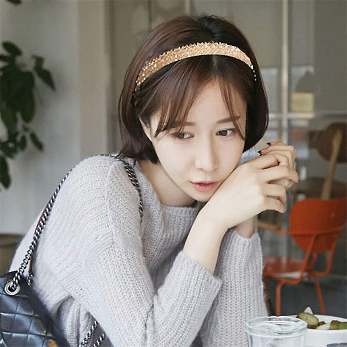 Ruihfas Fashion Sparkle 4 Rows Crystal Rhinestone Headbands Beaded Hair Hoop Band (Black)