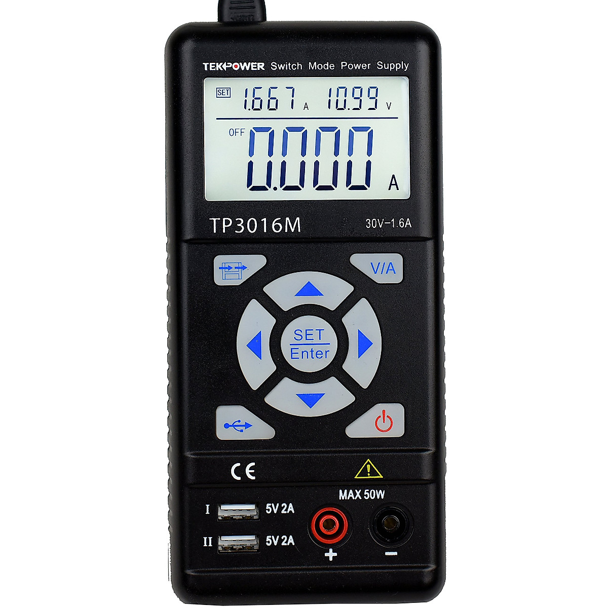 Tekpower TP3016M Portable Handheld Variable DC Power Supply with USB Port 0.3V - 12V @ 0-3.75A or 0.3V-30V@ 1.6A with VC and CC Control