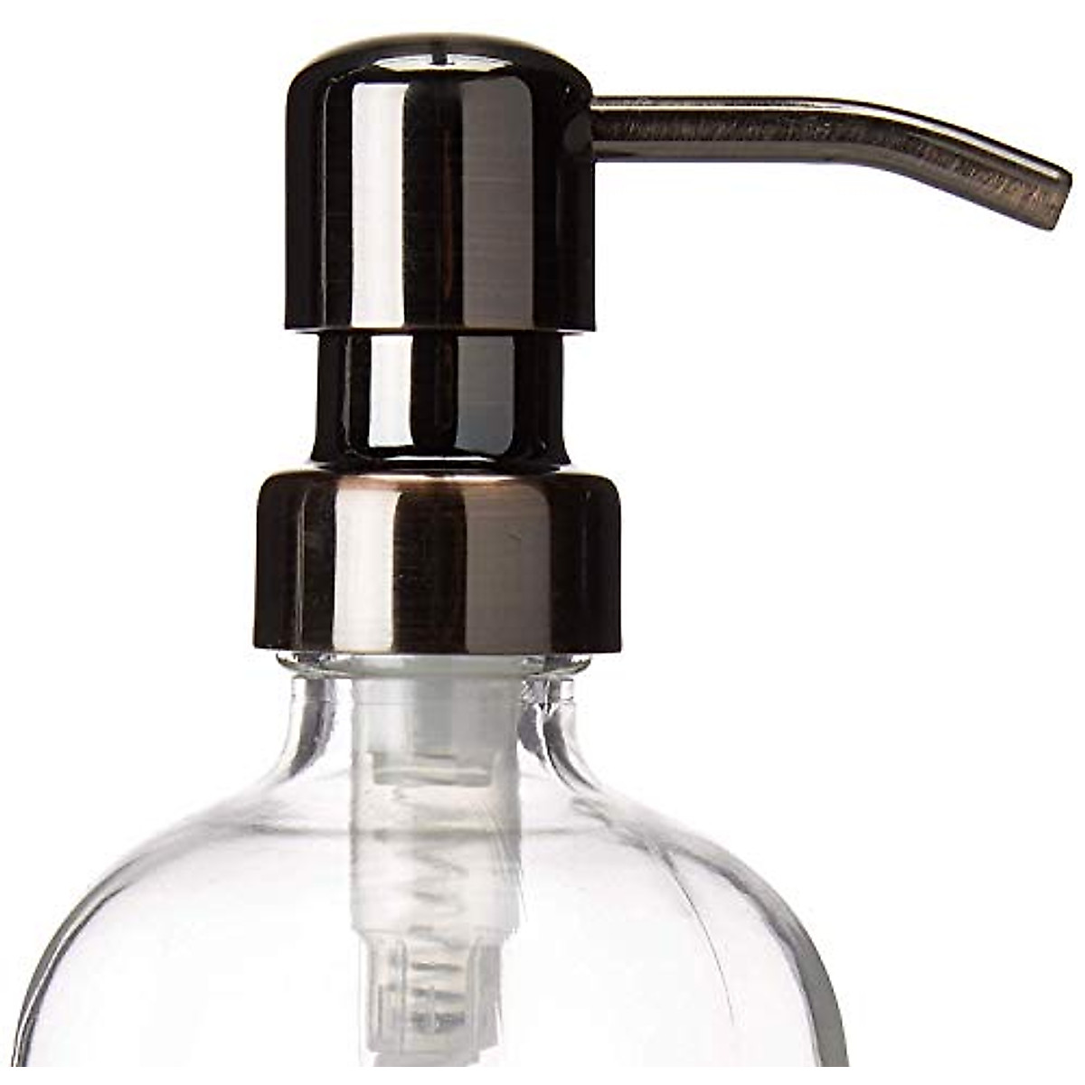 Clear Soap Dispensers with Gun Metal Soap Pumps, 8oz and 16oz Clear Bottles. Comes with Non Slip Coaster/Countertop Protector