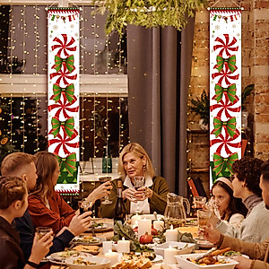 Christmas Porch Sign Banner Candy Xmas Hanging Decorations Christmas Hanging Banners Sign New Year Holiday Outdoor Indoor Christmas Decorations for Home Wall Candyland Themed Party, Red White Green