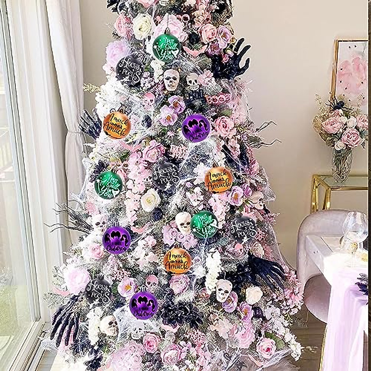 12 Pieces Halloween Ornaments for Tree Hocus Pocus Ornaments for Tree Colorful Shatterproof Plastic Ball Ornaments Halloween Indoor Decorations