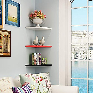 RomanticDesign Modern Wood Corner Wall Shelves, Corner Display Floating Corner Shelf for Bedroom Office Home Décor Accents Set of 3 (11.8") White