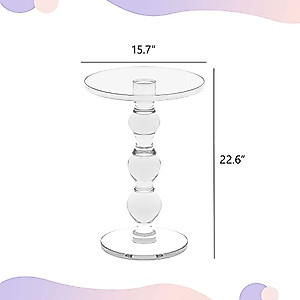 BTLSWI Acrylic Side Table, 16 x16 x 23 inches, Round Accent Pedestal End Tables, Acrylic Furniture Modern Clear Lucite Table for Living Room Bedroom Small Spaces, Easy Assembly