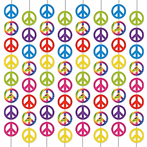 12 Pack 60's Hippie Theme Party Banners Decorations 60's Groovy Party Hanging Swirl Retro Peace Sign Paper Cutouts for 60's Hippie Theme Groovy Party Birthday Retro Party Carnival Decor Supplies