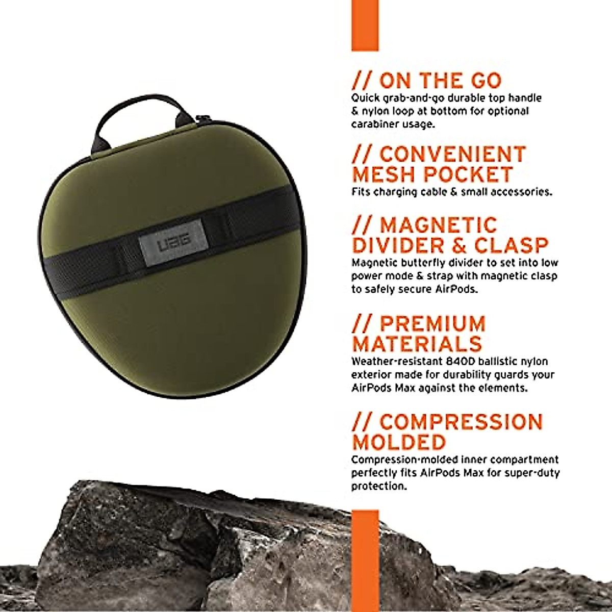 URBAN ARMOR GEAR UAG Compatible with AirPods Max Case Rugged Smart Case with Sleep Mode Heavy Duty Weatherproof Compression Molded Full Coverage Protective Travel Carrying Cover, Olive