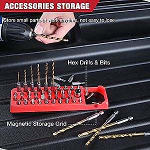 WORKPRO Magnetic Hex Bit Organizer, 39 Hole Screwdriver Drill Bit Holder Tray with Strong Magnetic Base, Accessories Storage Grid, for 1/4 Inch Hex Bit & Drive Bit Adapter, Red (Bits Not Included)