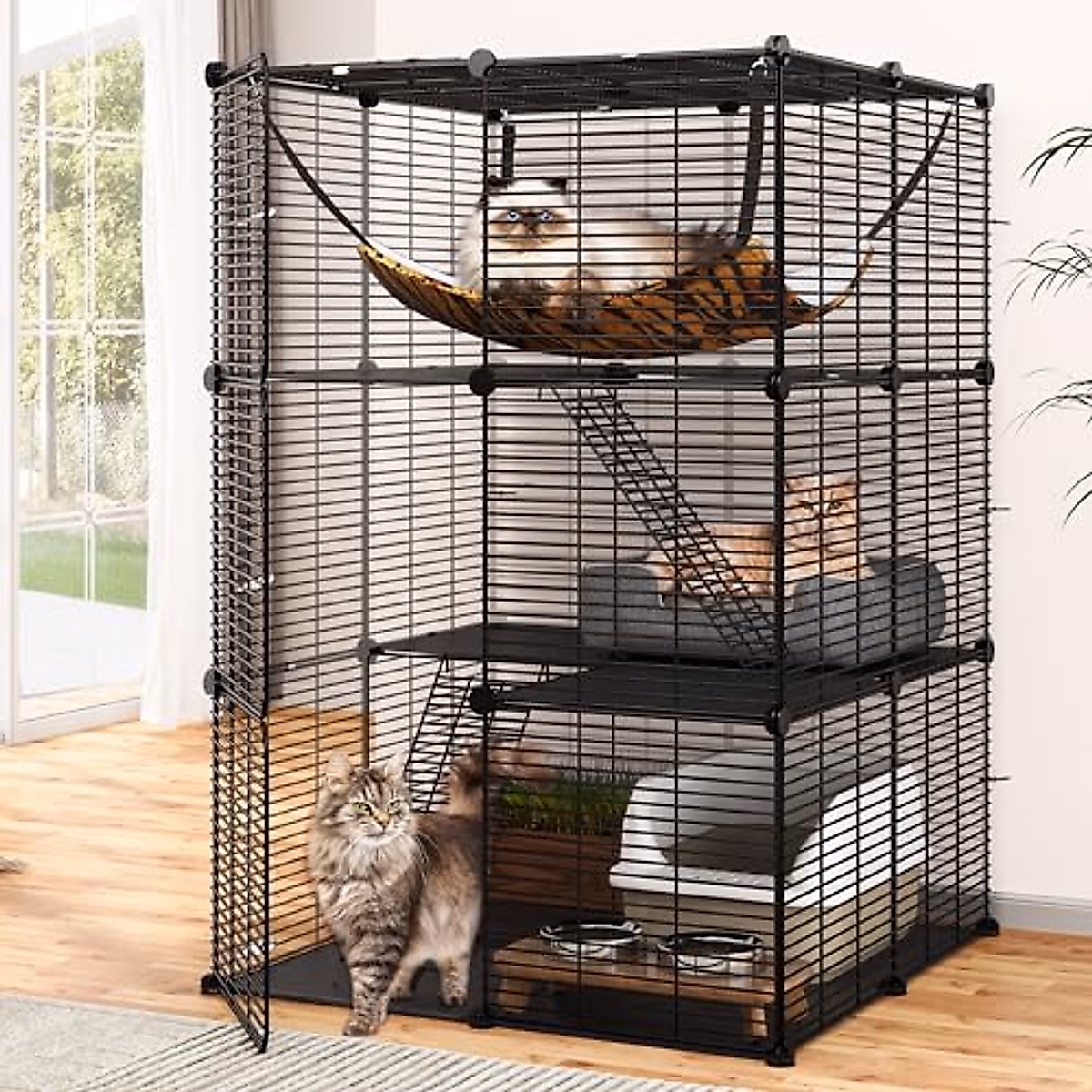 YITAHOME Cat Cage Indoor Cat Enclosures DIY Cat Playpen Metal Kennel with Extra Large Hammock for 1-2 Cats, Ferret, Chinchilla, Rabbit, Small Animals