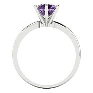 Clara Pucci 1.0 ct Round Cut Solitaire Simulated Alexandrite Engagement Bridal Promise Anniversary Ring in 18K White Gold Size 3.5