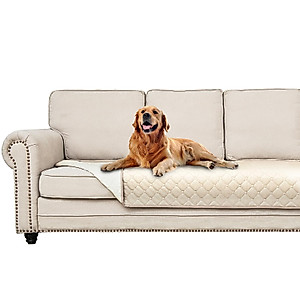 Ameritex Waterproof Dog Couch Cover Faux Leather with Anti-Slip Back New Pattern Pet Bed Cover Furniture Couch Sofa Car Seat Cover for Puppy Kids Cream