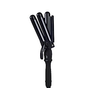 Trademark Beauty Babe Waves Limited Edition - Three Barrel Curling Iron, Hair Waver Tool, Adjustable Temperature, Ceramic Wand, 1.1 Inch, 28mm - Black