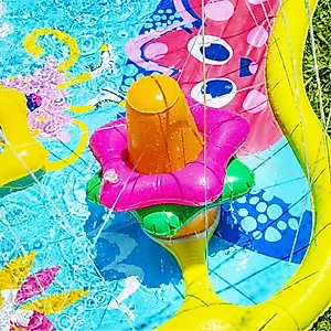 Banzai Splish 'N Splash Kids Inflatable Outdoor Water Park Play Mat with Water Slide, Rainbow Canopy, Starfish Stacker, and Sprinklers