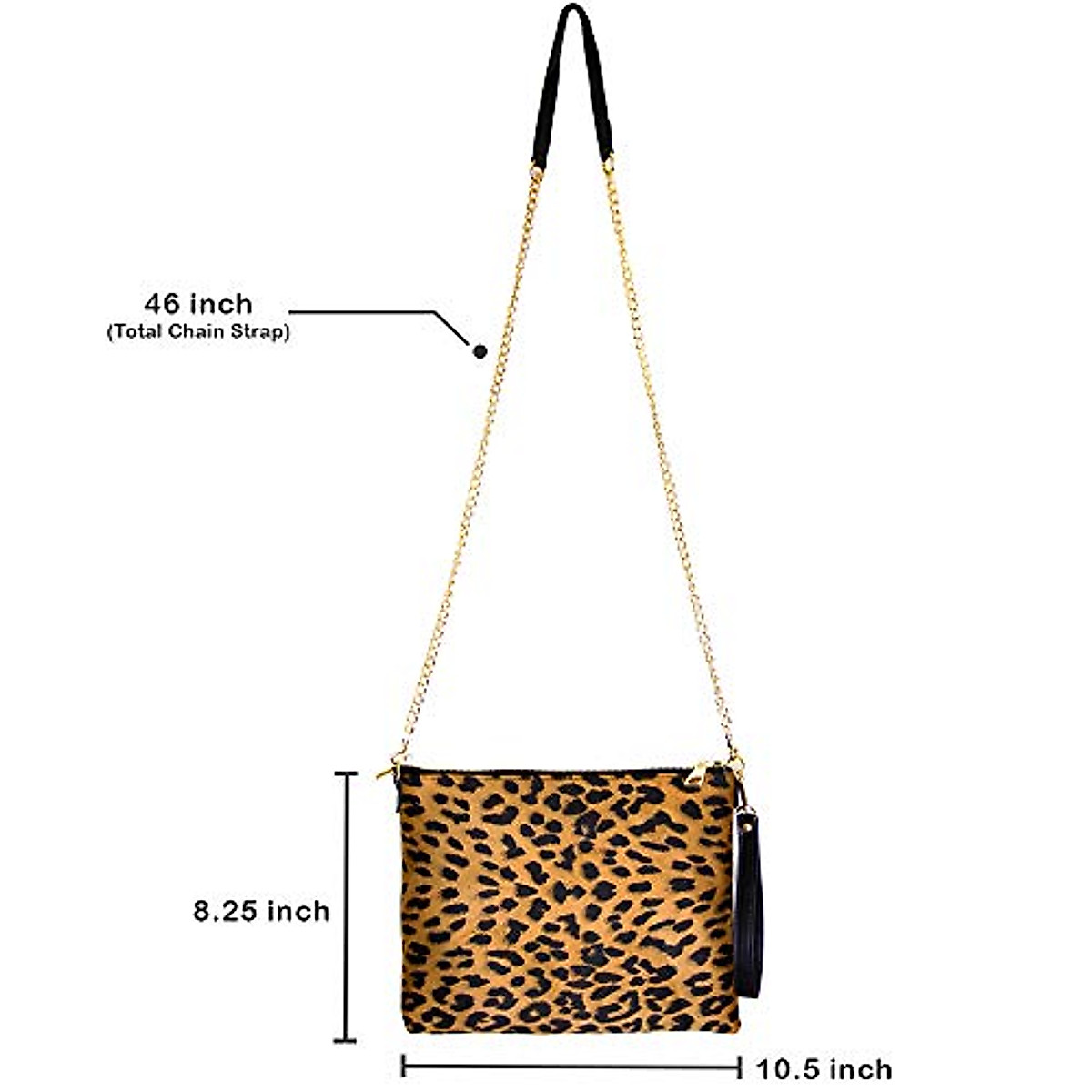 Me Plus Women Fashion Leopard Print Handbag Shoulder Crossbody Bag Clutch Pouch Detachable Gold Chain Strap (Animal Print - Brown)