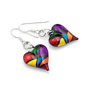 Chuvora Heart Earrings, Murano Glass Earrings, Heart Earings, Heart Dangle Earrings for Women, Stained Glass Earrings