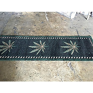 Americana Marijuana Long Runner Rug Black &Green Design#139 (32in.X15ft10in.)