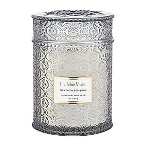 LA JOLIE MUSE Dark Berries & Bergamot Scented Candle, Large Glass Jar Candle, Candle Gift, Natural Soy Candle for Home, 90 Hours Long Burning Time, 19.4 Oz