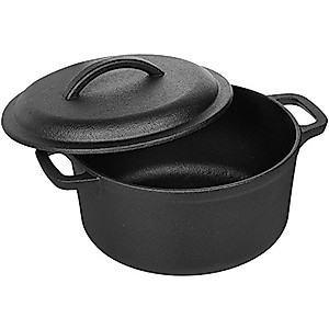 Amazon Basics Pre-Seasoned Cast Iron Round Dutch Oven with Dual Handles, 2-Quart, Black