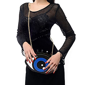 Evil Eye Lash Quirky Bag Novelty Evening Chain Purse Odd Shoulder Handbag for Women Girls (Blue) Medium