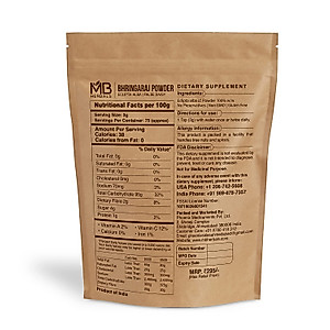 MB Herbals Bhringraj Powder, 227g | 8 oz | 0.5 LB | 100% Pure Eclipta alba | Hair Growth, Brown - Packing May Vary