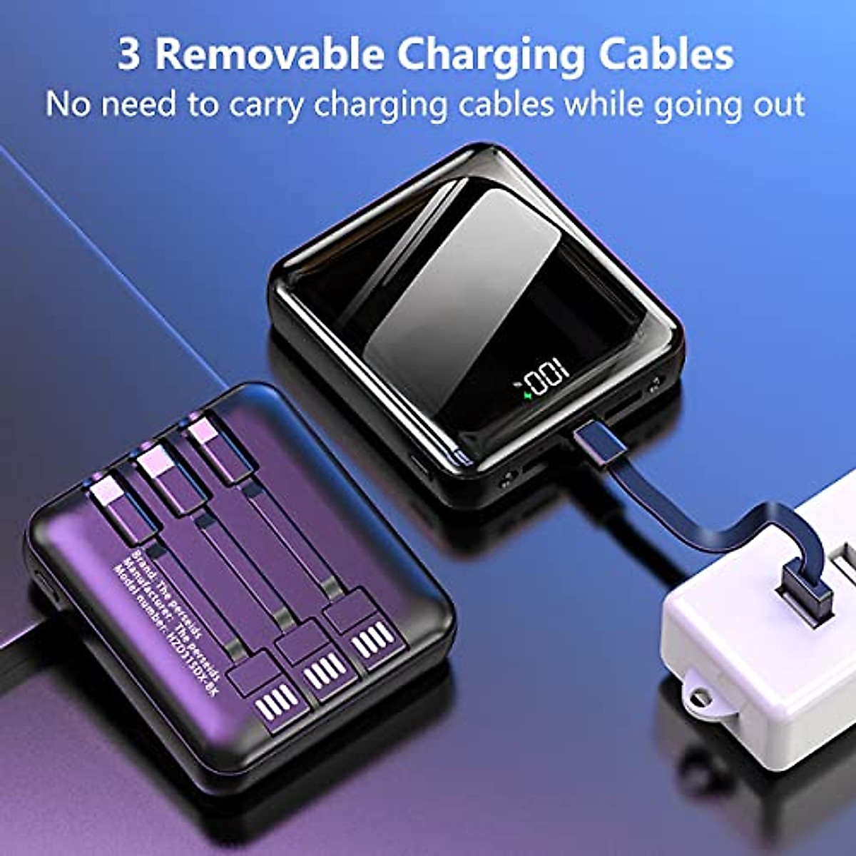 The perseids 10000mAh Portable Power Bank Built in Cables Portable Charger 22.5W 3A Fast Charging Battery Pack with LED Digital Display Compatible with iPhone, Samsung Galaxy, Tablet and More