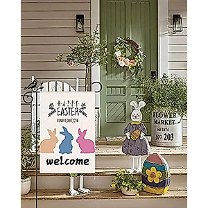 Easter Garden Flag, Double Sided Vertical Burlap Mini Flag for Garden Yard House, Happy Easter Outdoor Bunny Rabbit Welcome Small Flag, Farmhouse Outside Holiday Decorative Decoration, 12x18 Inch