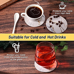 9 Pieces Ceramic Drink Coasters with Holder, Billbotk Absorbent Drink Coasters for Coffee Table, Marble Style Coasters Wooden Table, Suitable for Kinds of Cups, 4 Inches