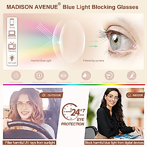 Madison Avenue Blue Light Blocking Glasses Anti Eyestrain UV Glare Blue Light Glasses for Women TV Phone Computer Gaming Eyeglasses (Demi)