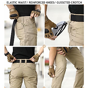 NAVEKULL Men's Work Cargo Pants for men Rip Stop Tactical Pants Outdoor Hiking Camping Travel Pants Lightweight Water Resistant Waterproof Military Army Combat Trousers with Side Zipper Pockets Khaki