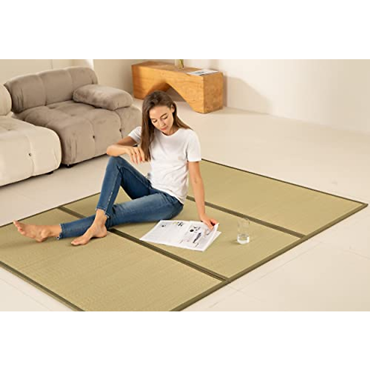 MustMat Tatami Mat Rush Grass Tatami Mattress Japanese Traditional Foldable (Full_xl-55"x82")