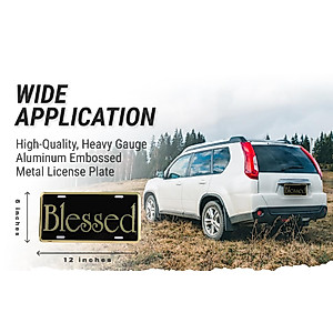 Auto Tag License Plate Deluxe-Blessed-Gold/Black | Universal Car Plate-Auto Tag | Rust-Proof, Weather-Proof | Durable, Heavy Gauge Embossed Aluminum | Enamel Finish | Made in The USA
