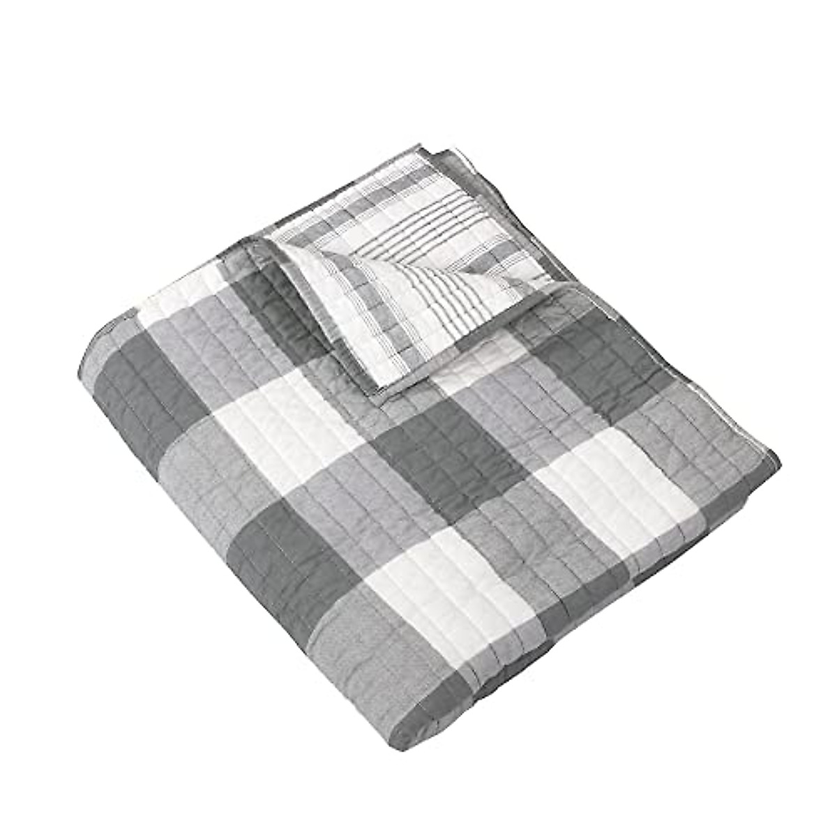 Levtex Home - Camden - Quilted Throw - (50 x 60 in.) - Buffalo Check in Grey and Cream - Reversible Pattern - Cotton