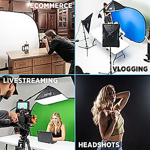 Fovitec Gray and Chroma Key Blue Muslin Pop-Up Collapsible Backdrop 5'x6.5' for Portrait and Headshot Photography, and Green Screen Video Conferencing