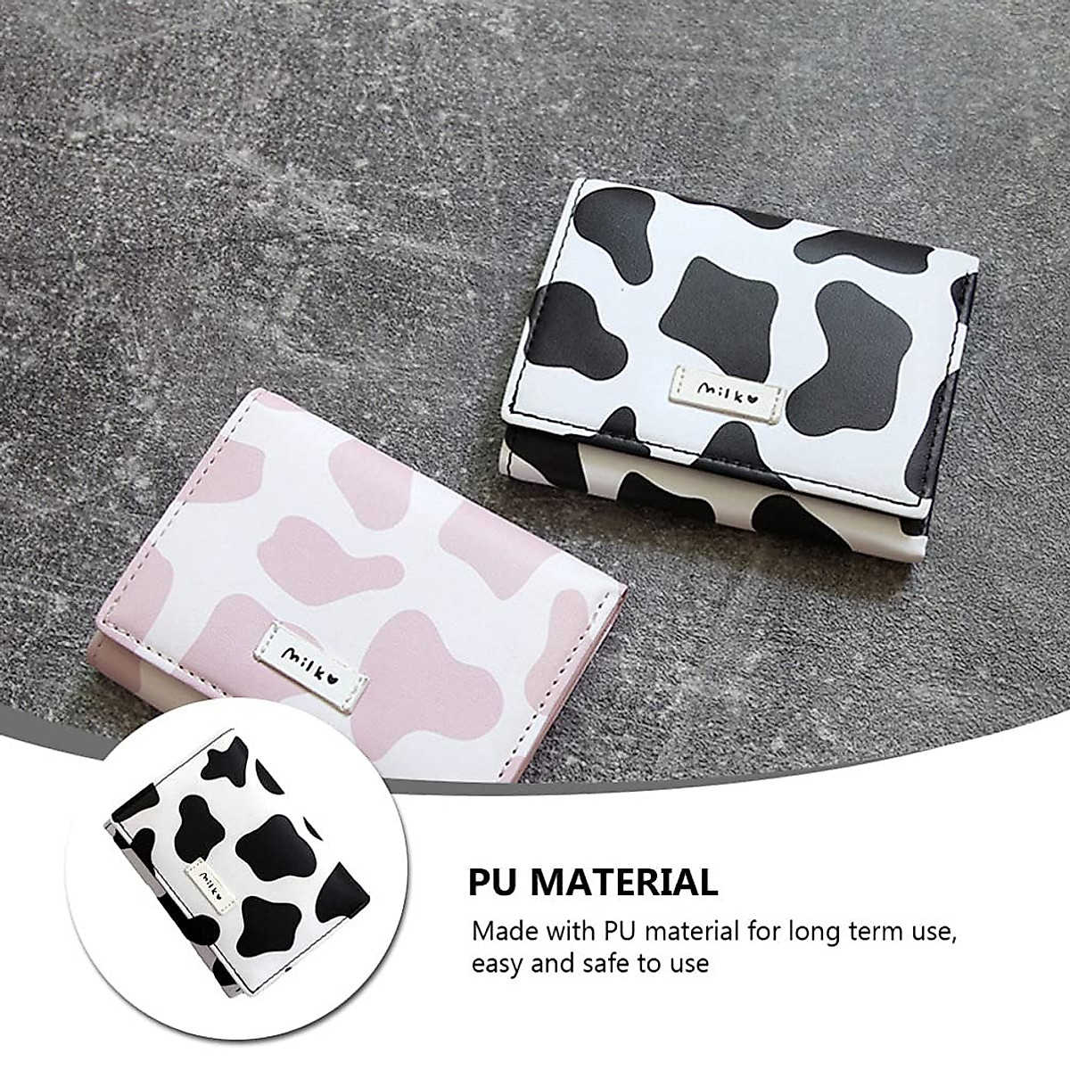 VALICLUD Cute Cow Pattern PU Wallet Women Bifold Card Holder Purse Fashion Cow Print Money Organizer Girls Ladies