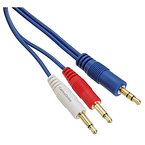CablesOnline 3.5mm (1/8") TRS Stereo Male to Dual (Rd/Wh) 3.5mm (1/8") TS Mono Male Blue Audio Breakout Cable (1 Foot)