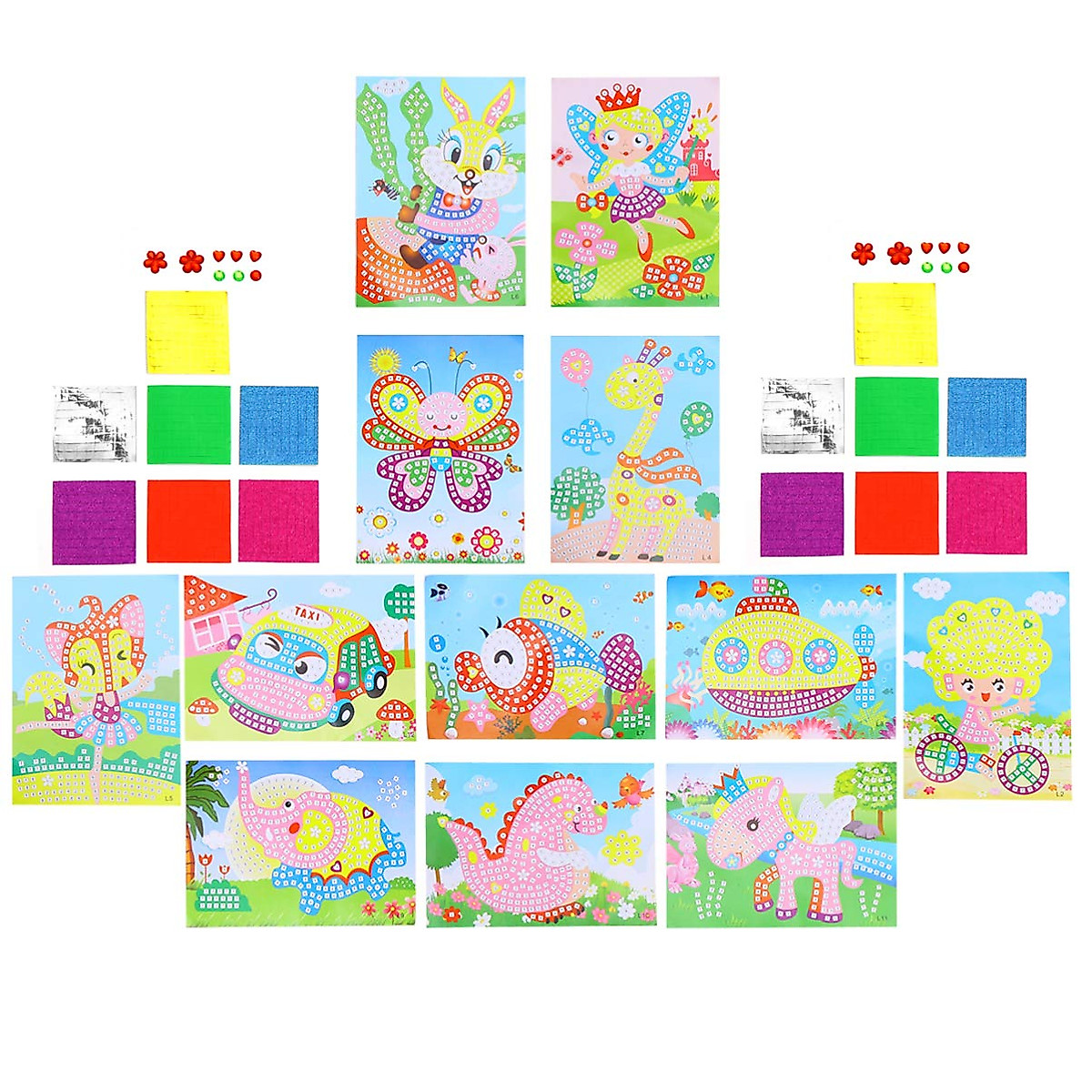 NUOBESTY EVA Diamonds Mosaic Sticker Art Kits for Kids, DIY Handmade Art Crafts Sticker for Kids, 12 Pieces