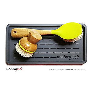 Sponge Holder - Sink Caddy Organizer - Kitchen Bath Vanity Tray - Soap, Cleaning Brush, and Scouring Pad Multi-use Silicone Tray – Non-Slip, Heat Resistant and Dishwasher Safe – 11” X 5.5” - Gray