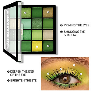 Boobeen Colorful Eyeshadow Palette Makeup-16 Colors, Matte and Glitter Eyeshadow, Bright Eyeshadow palettes, Blendable, Easy to Build Dramatic Glamour Looks (Green)