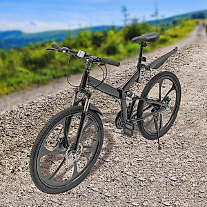 YIYIONCE Mountain Folding Bike 26In Folding Mountain Bicycle, Upgraded 21 Speed Foldable Bicycle with 6 Blade Flywheel, Strong Carbon Steel Bike, Folding Bike for Men & Women (Black)| US Stock