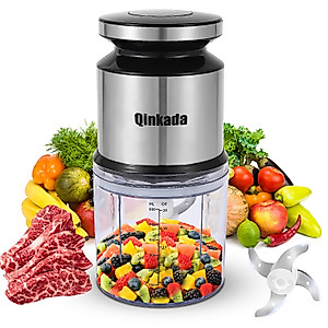 Qinkada Mini Food Processor, 2.5 Cup/ 600 ML Baby Food Maker, 400 W Power Electric Grinder Chopper for Fruit, Vegetable, Meat, Baby Food Puree Blender (Sliver)