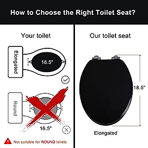 Angel Shield Toilet Seat with Zinc Alloy Hinges Quiet-Close Quick-Release Wood Molded UV Lid Easy Clean(Elongated,Black)