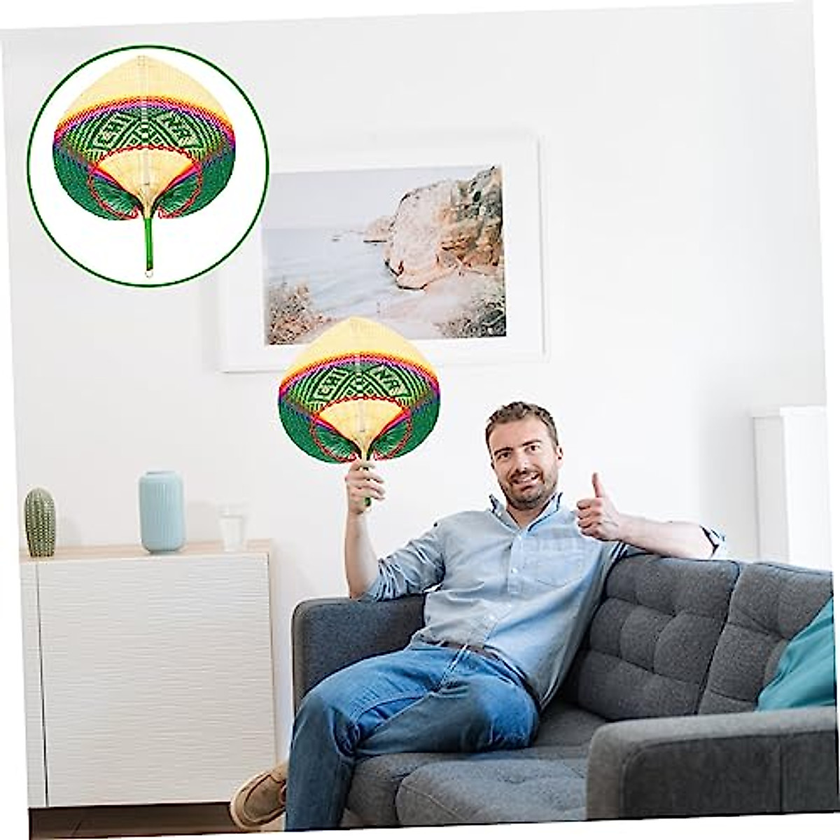 Garneck 2pcs Cattail Fan Natural Bamboo Wicker Wall Decor Hand Fans for Weddings Headboard Fan Palm Fan Bamboo Decor Bamboo Fan Retro Decor Cool Pu Fan Hawaii Banquet Literature and Art