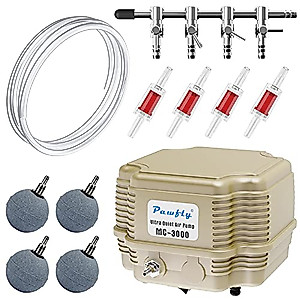 Pawfly 7 W 254 GPH Commercial Air Pump Adjustable Quiet Oxygen Aerator Pump with Air Stones 4 Outlets Manifold and Airline Tubing Accessories for Up to 300 Gallon Tank Aquarium Pond