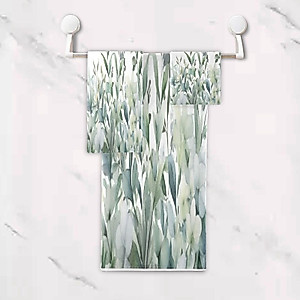 Flradish Green Leaves Towels 3 Pack Bath Towels for Bathroom Set Soft Cotton Highly Absorbent Lightweight & Quickdry Towel Set 1 Bath Towel,1 Hand Towel,1 Washclothe